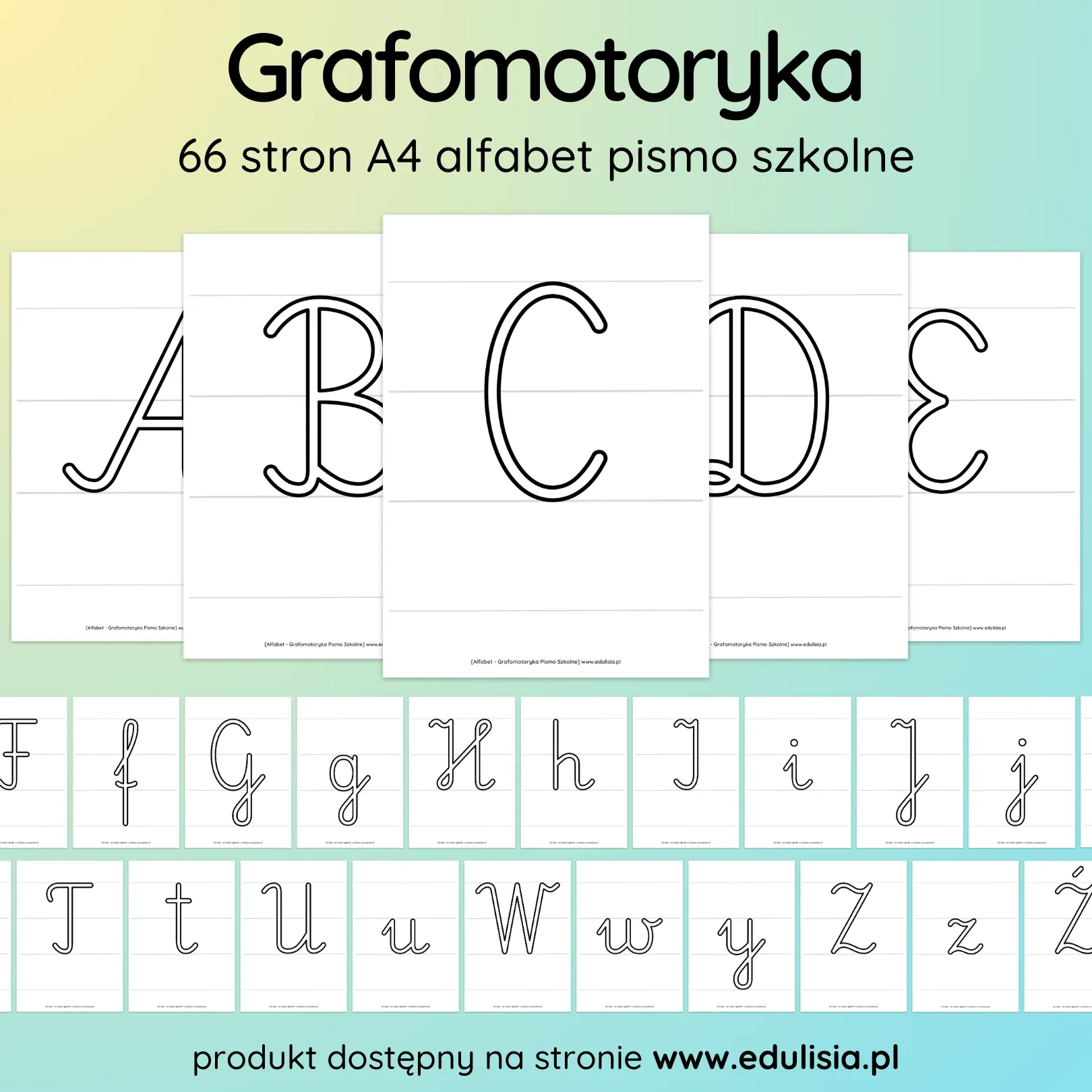 Alfabet dla dzieci - kaligrafia - duże litery A4 PDF do druku | Edulisia