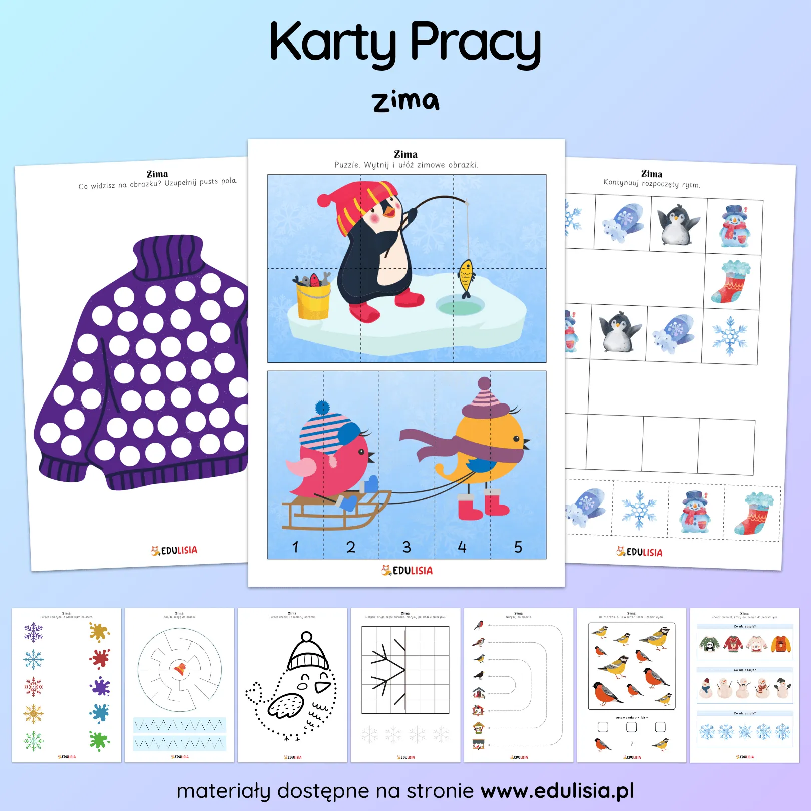 Zimowe karty pracy do druku – przedszkole | Edulisia